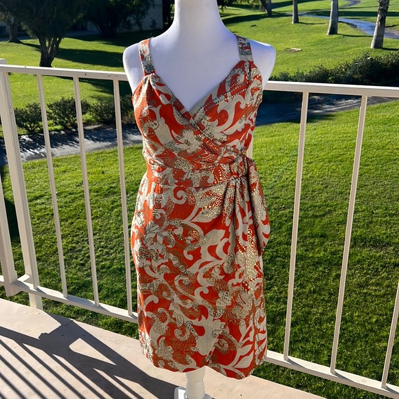 Milly of New York | Dresses | Milly Of New York Orange Gold Metallic ...